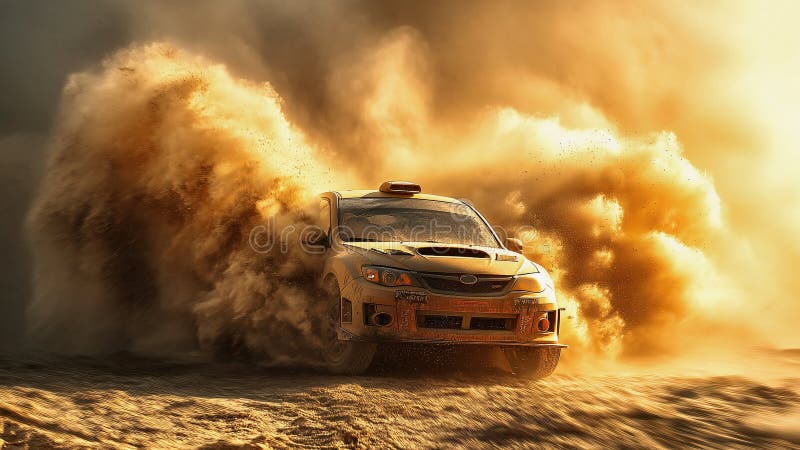 Powerful Rally Car Speeds through Desert Terrain, Creating a Massive ...