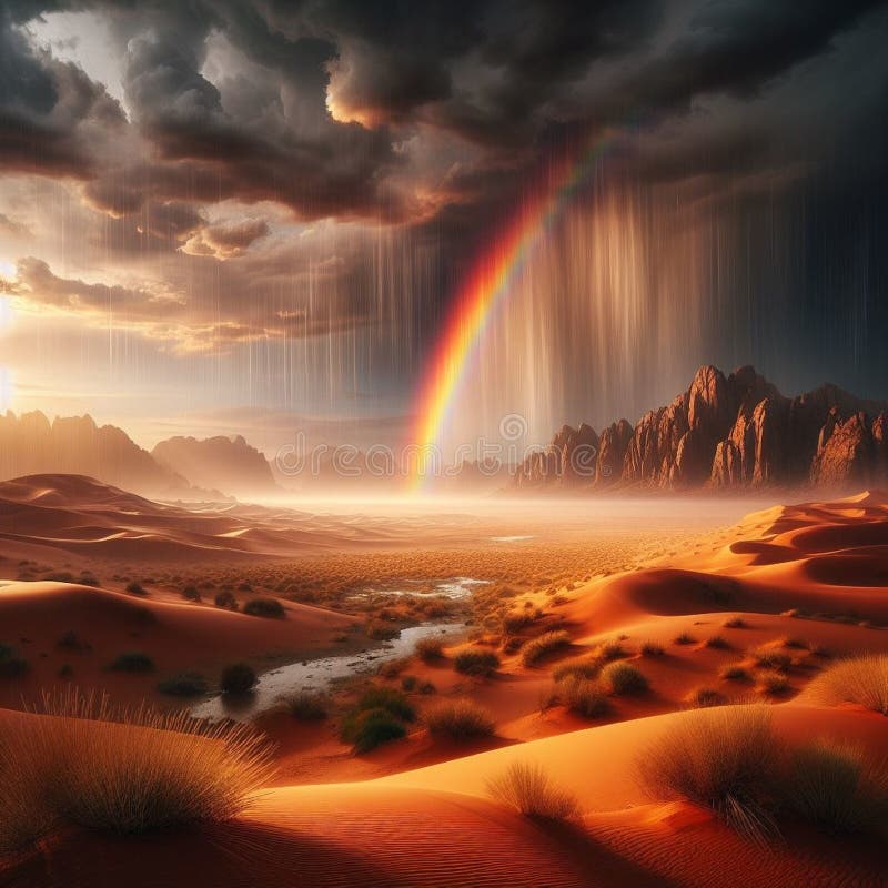 Powerful, Rare Thunderstorm with Lightning in the Desert. Stock ...