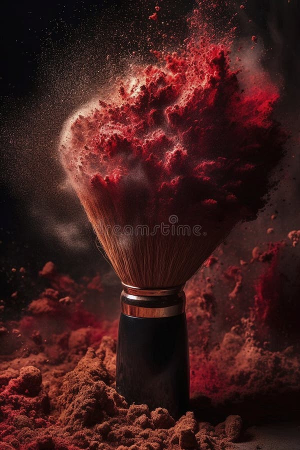 Powerful Red Dust Explosion on Soft Makeup Brush, Created with ...