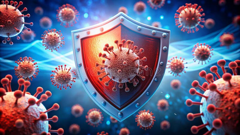 Powerful Red Immune System Shield Graphic Boosting Defenses Stock ...