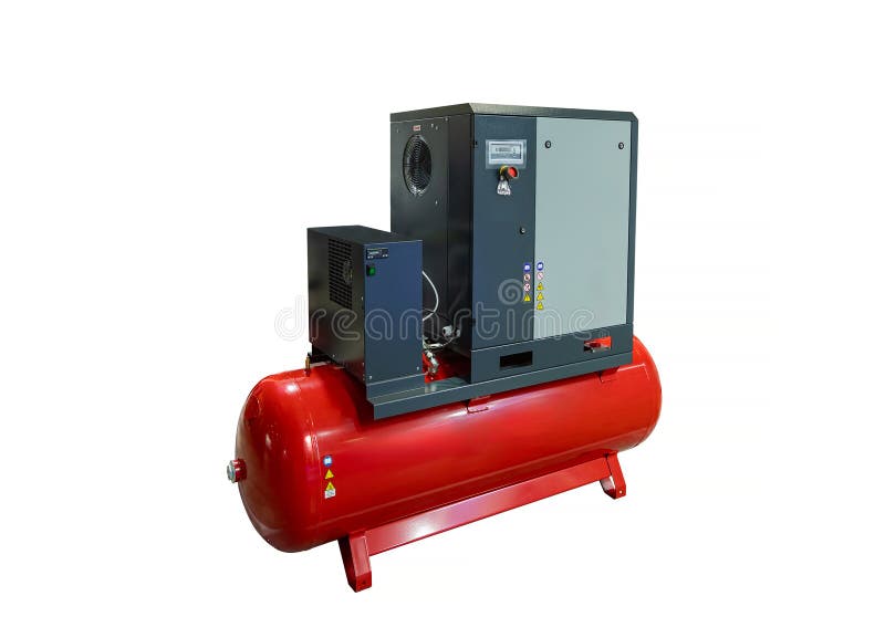Powerful Red Industrial Air Compressor with Control Panel and Dryer ...