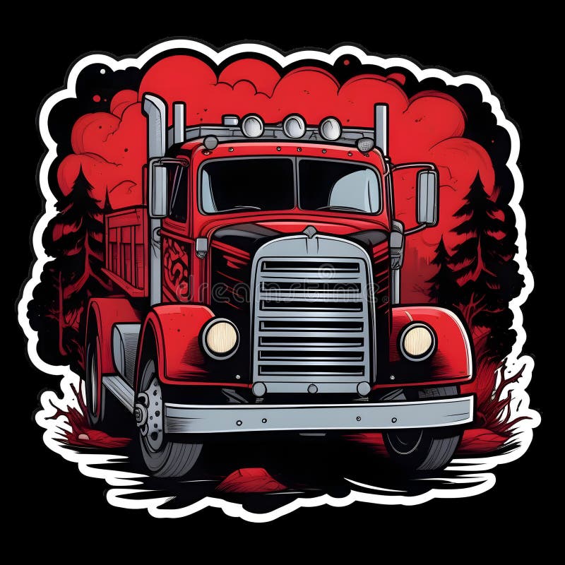 Powerful Red Semi-truck in Dynamic Graphic Style with Bold Outlines and ...
