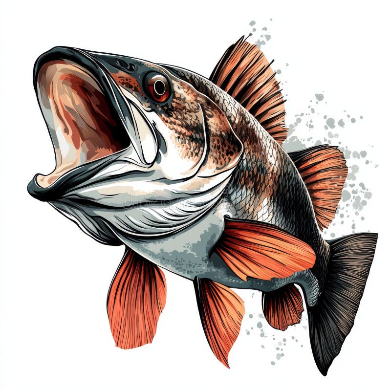 Powerful Redfish Open Mouth Aquatic Life Art Stock Illustration ...