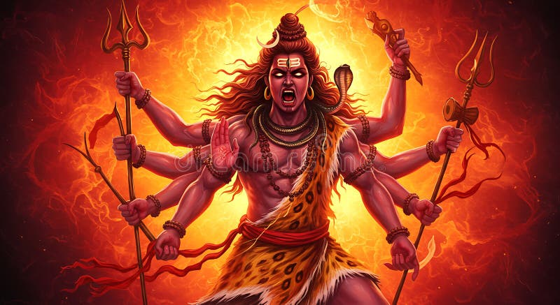 Dynamic Lord Shiva with Fiery Aura, Generative Ai Stock Illustration ...