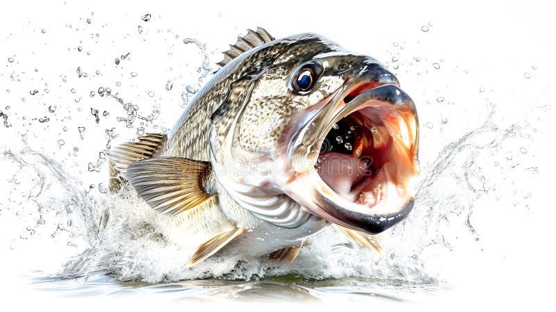A Powerful River Bass Bursts through the Surface, Splashing Water ...