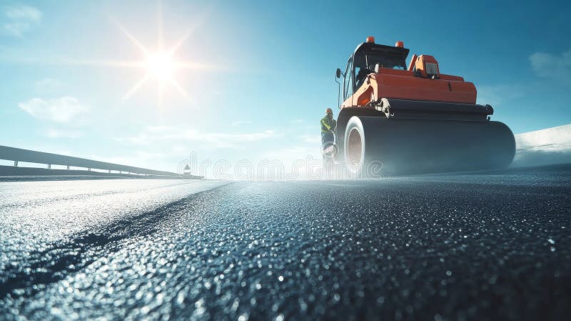 Powerful Road Construction Machinery on a Sunny Highway Stock Photo ...