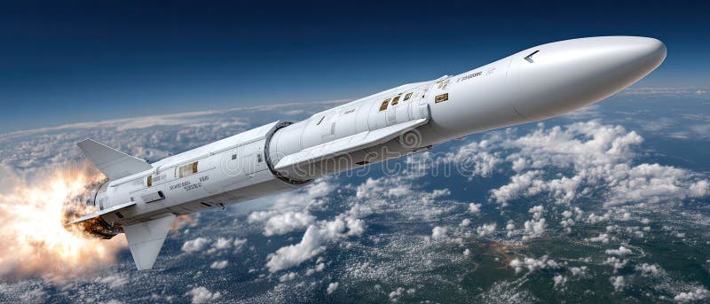 A Powerful Rocket Ascends into the Atmosphere, Igniting Its Engines and ...