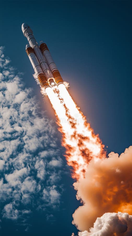 Rocket Launches into the Clear Sky Amid Vibrant Clouds during a Bright ...