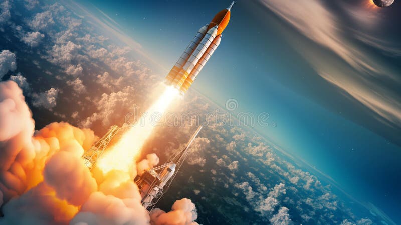 Powerful Rocket Blasting Off into Space Stock Image - Image of ...