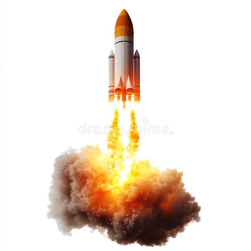 A Powerful Rocket Blasting Off from a Thick Cloud of Smoke, Preparing ...