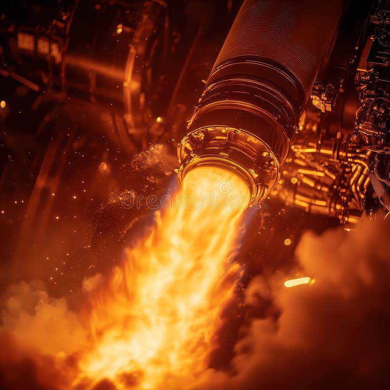 Powerful Rocket Engine Ignition with Flames and Smoke Effects Stock ...