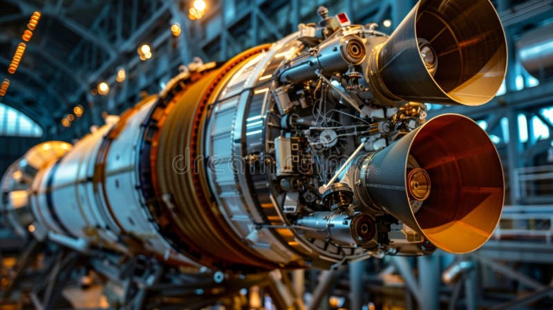 Powerful Rocket Engine Under Construction Inside Factory Stock Photo ...