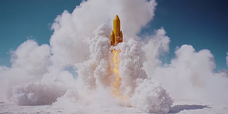 Powerful Rocket Launch Ascending through Clouds of Vapor Space ...