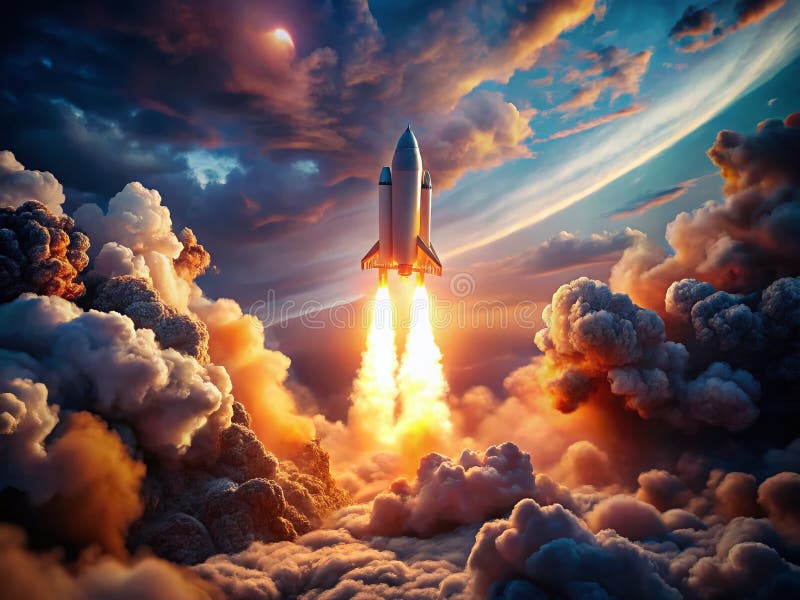 A Powerful Rocket Launch Ascends through a Dramatic Sky a Stunning ...