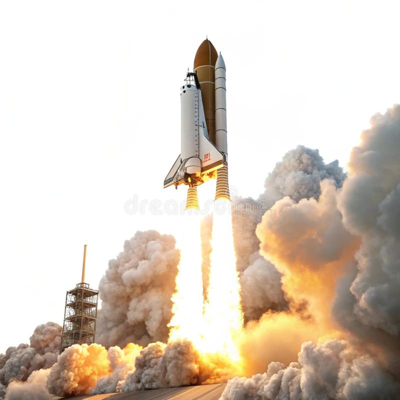 Powerful Rocket Launch Isolated on White Background Stock Illustration ...