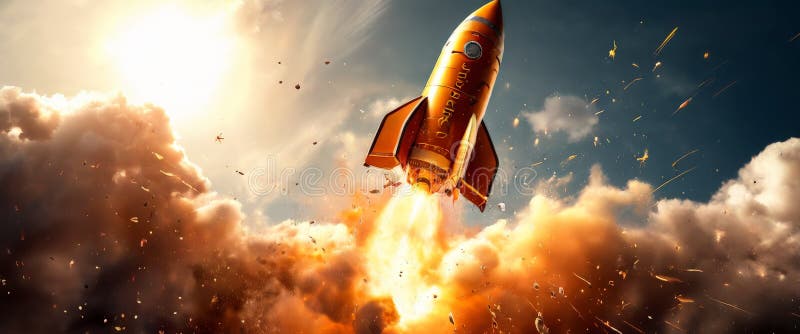 Rocket Launch Bursting through Clouds with Intense Fire and Smoke Stock ...