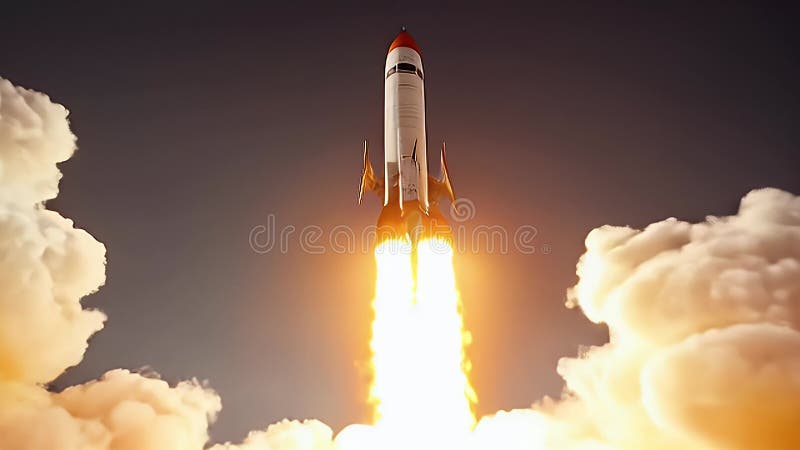 Powerful Rocket Launch through Fiery Clouds Stock Video - Video of ...