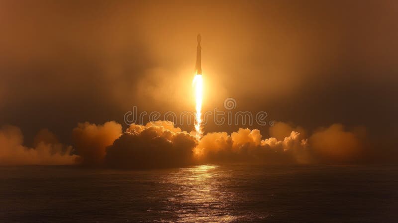 Powerful Rocket Launch Lights Up the Night Sky Over the Ocean during a ...