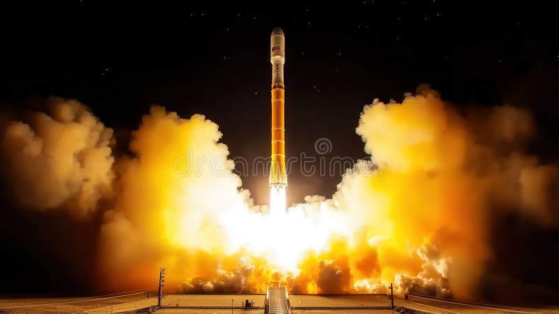 Powerful Rocket Launch at Night Sky Space Exploration Mission Stock ...