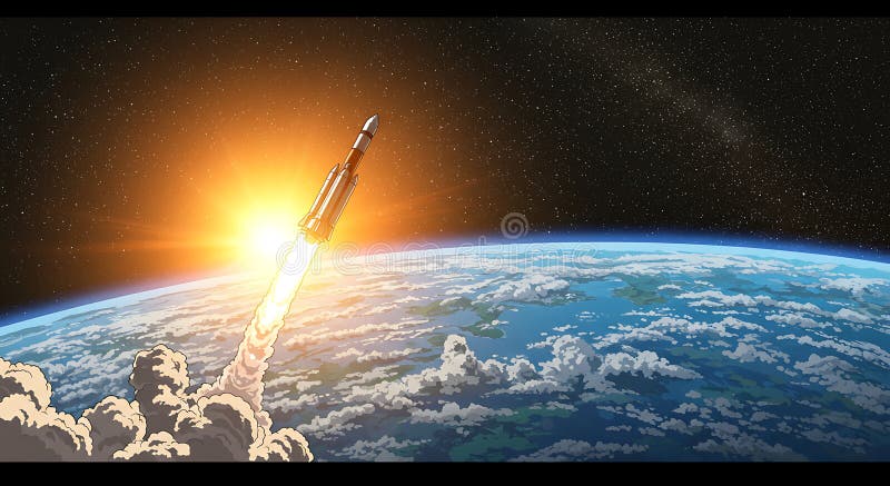 Powerful Rocket Launch into Space, Above Earth S Clouds Stock ...