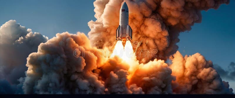 Rocket Launching with Fiery Clouds of Smoke Stock Photo - Image of ...