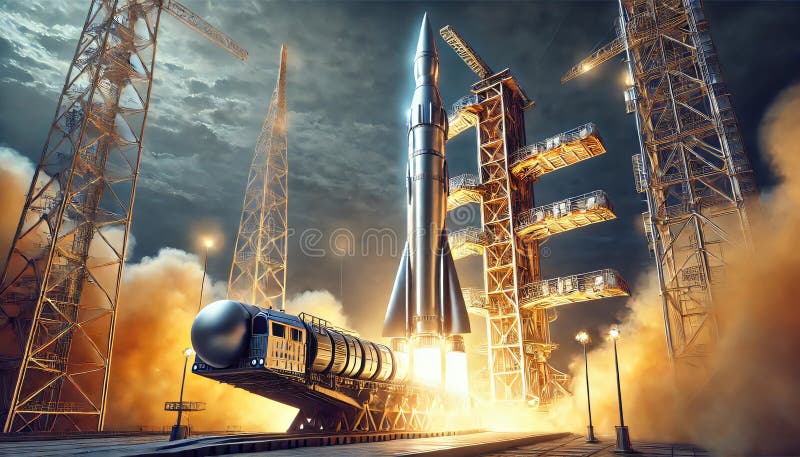 Rocket Launching from the Launchpad with Smoke and Fire Stock Image ...