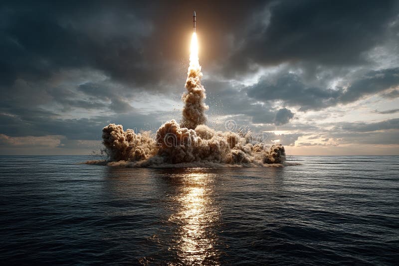 Powerful Rocket Launching Over Ocean at Sunset with Dramatic Sky and ...