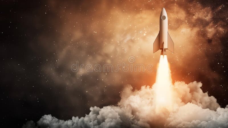 A Powerful Rocket Launching into Space with Bright Flames and Smoke ...
