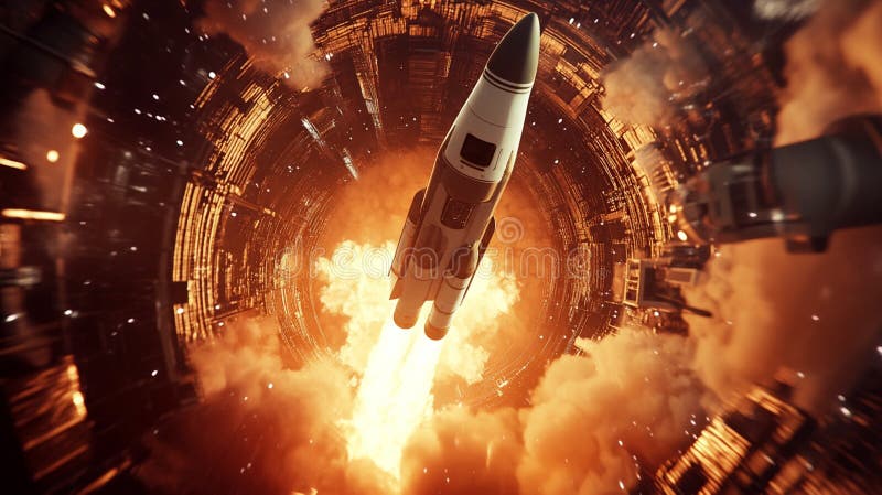 Powerful Rocket Launch Dramatic Space Flight Fiery Blast Off Intense ...