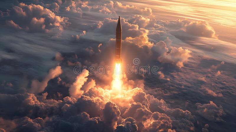 Powerful Rocket Pierces Sunrise Sky, Trailing Fire As it Breaks through ...