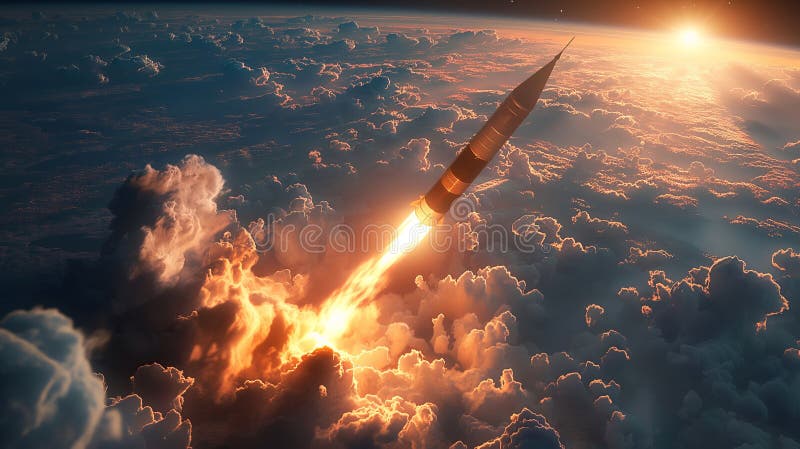 Powerful Rocket Pierces Sunrise Sky, Trailing Fire As it Breaks through ...