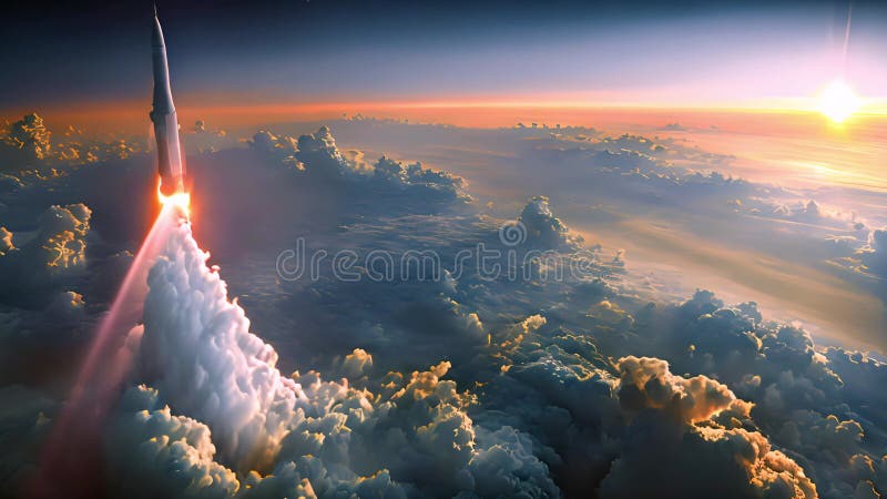 Powerful Rocket Pierces Sunrise Sky, Trailing Fire As it Breaks through ...