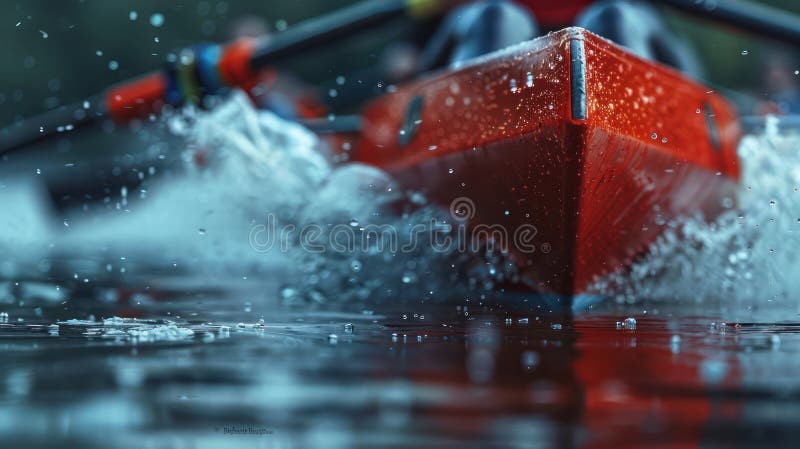 Powerful Rowing Team in Action, Athletes Synchronize Strokes with Oars ...