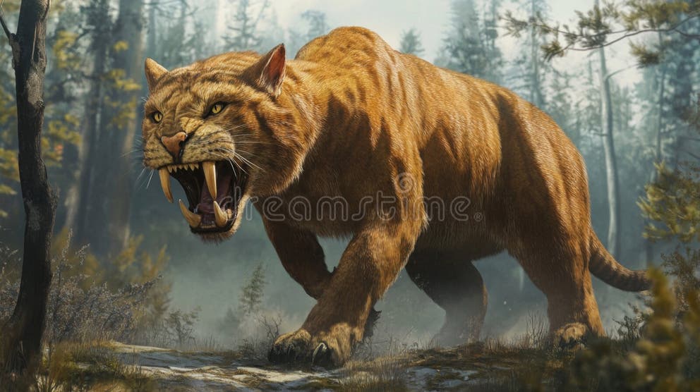 Sabertooth Cat Roaring Stock Illustrations – 73 Sabertooth Cat Roaring ...