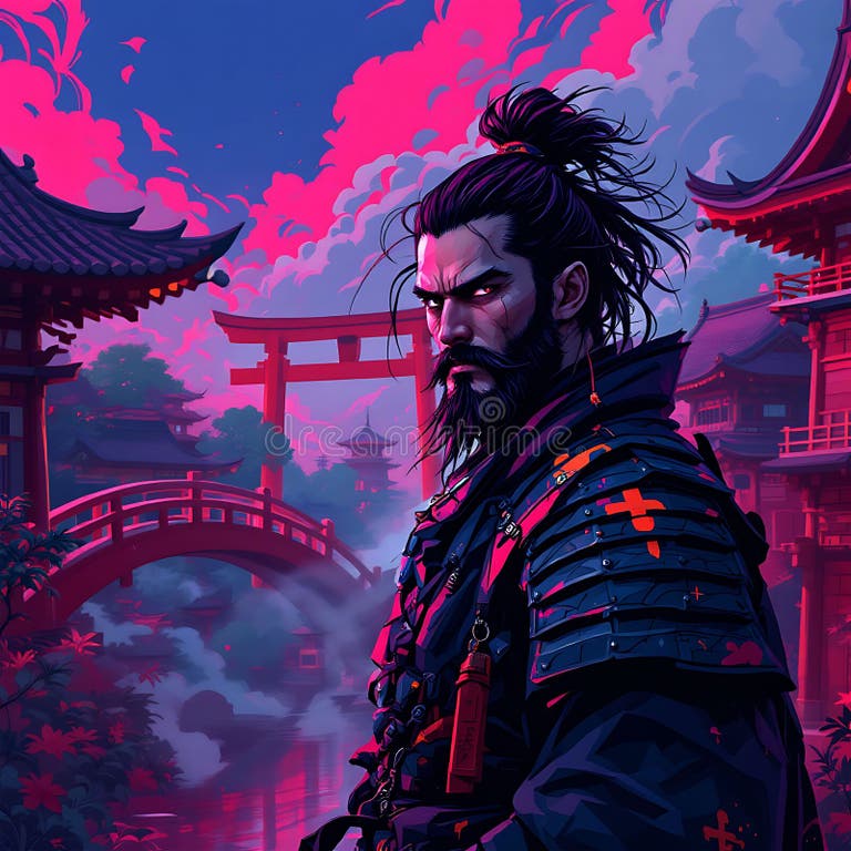 Powerful Samurai in a Vibrant, Fantasy Japanese Setting Stock ...
