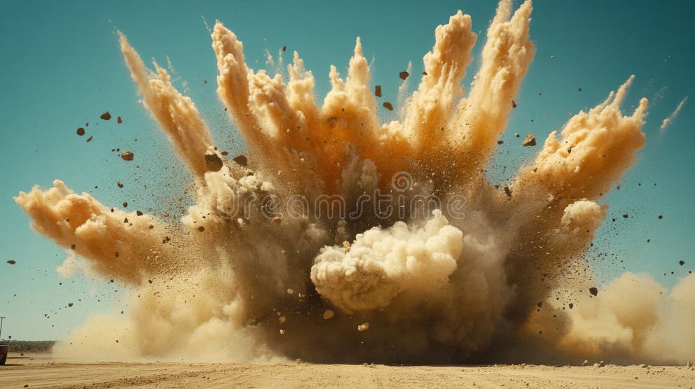 Powerful Sand Explosion, Dust and Debris in Desert Stock Illustration ...
