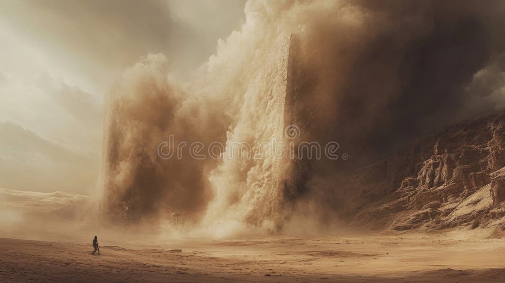 Powerful Sandstorm in Arid Desert Landscape Stock Illustration ...