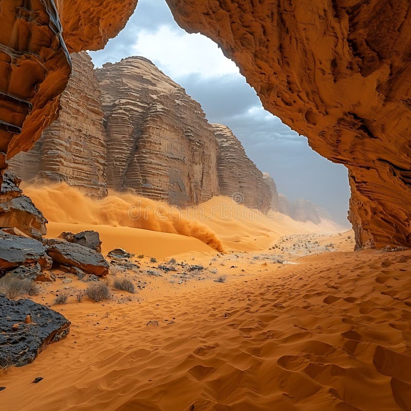 A Powerful Sandstorm Sweeps through a Valley. Stock Illustration ...