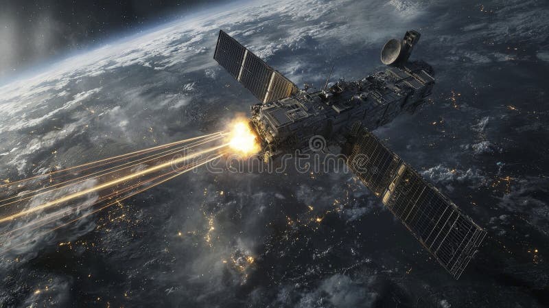 Satellite Weapons Systems Targeting Earth from Space Futuristic Sci-fi ...