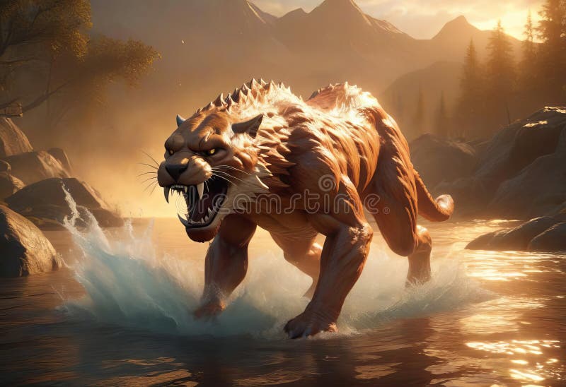 POWERFUL Scary Look Sabertooth Made of Water Stock Illustration ...