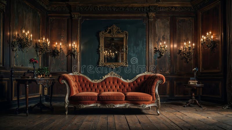 Cinematic Decayed Elegance in a Grand Classical Room Stock Illustration ...