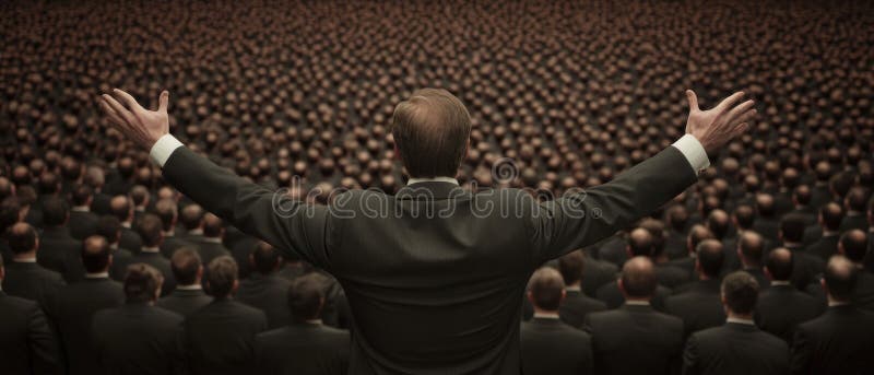 A Powerful Scene of a Leader Addressing a Large Crowd, Unified in ...