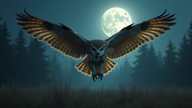 A Powerful Scene of an Owl Hunting Stock Illustration - Illustration of ...