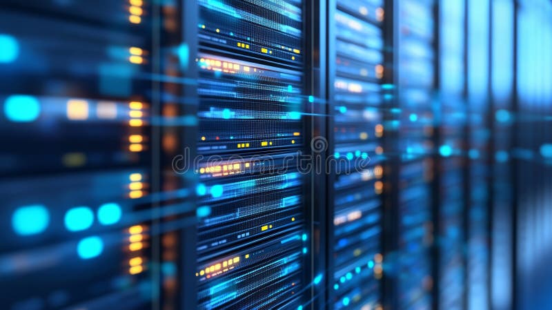 Powerful Server Units Illuminate a Data Center, Emphasizing the ...