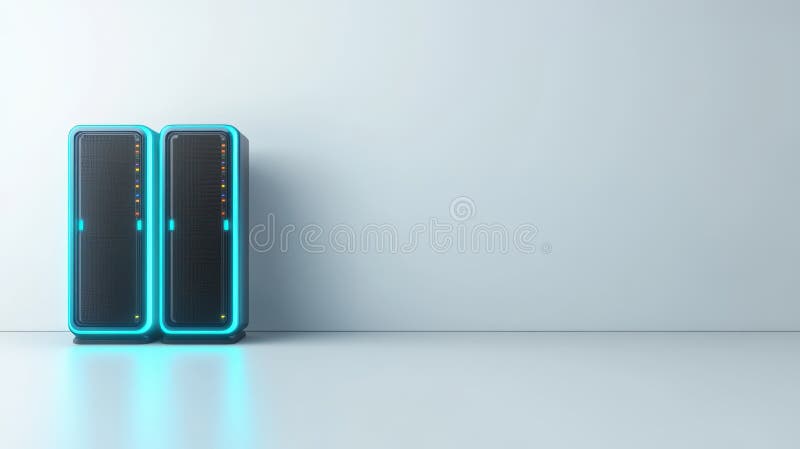 Powerful Servers with Neon Blue Lights Illuminating a Modern Data Center Two Stock Illustration ...