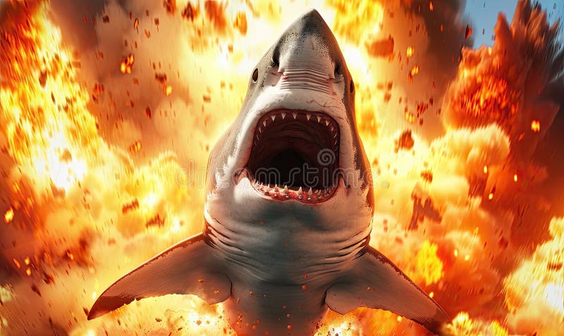 A Powerful Shark Emerges Dramatically from an Explosion, Capturing a ...