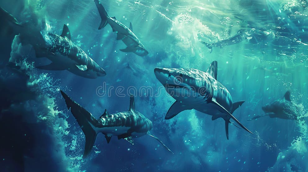 Powerful Sharks Gliding through Azure Waters. Generative Ai Stock ...