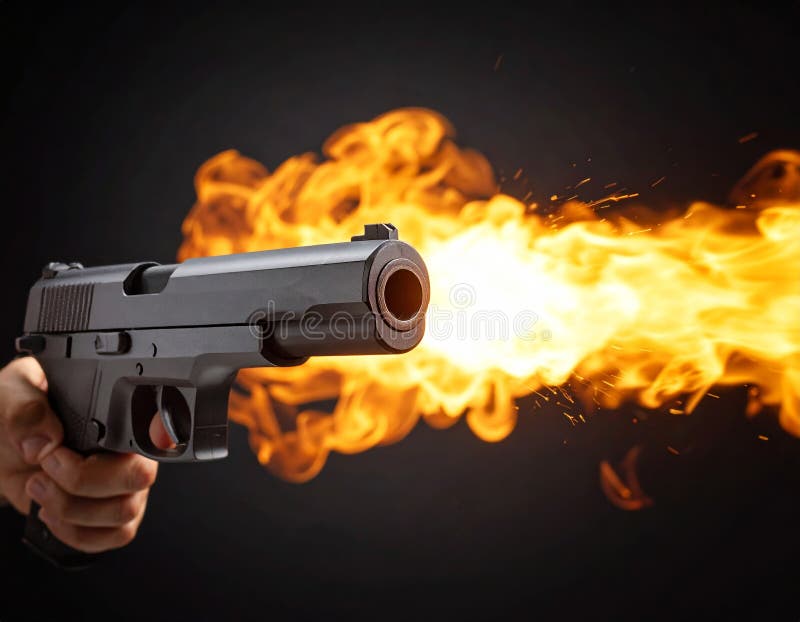 Flame Bursts from Firearm Barrel Against Dark Backdrop Generative AI ...