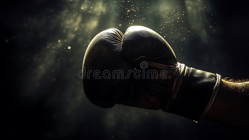 Close-up of Leather Boxing Glove Under Dramatic Spotlight. the Focus is ...