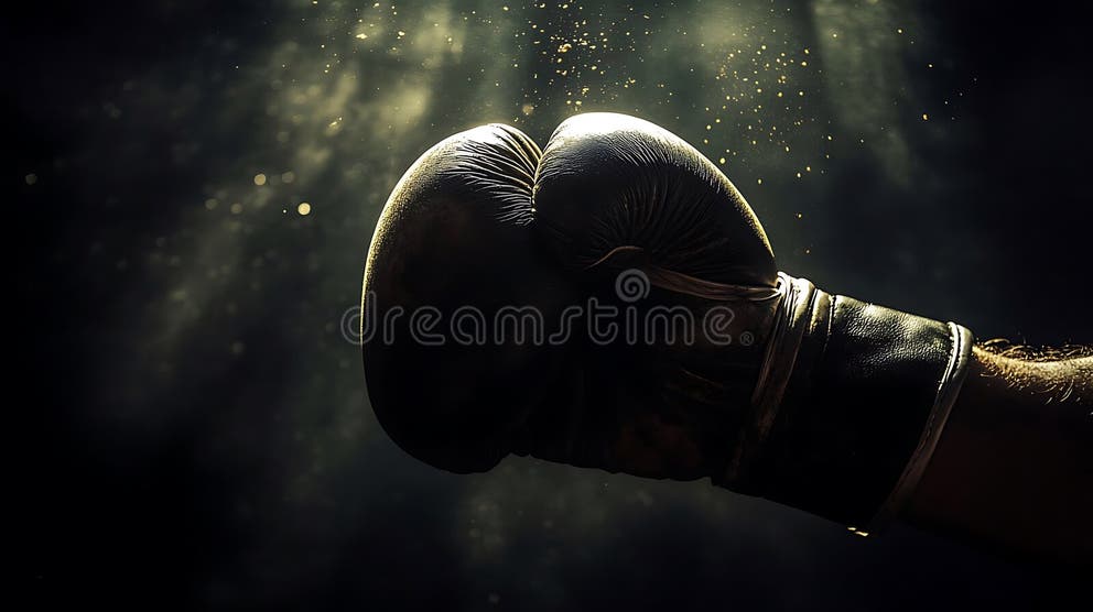 Close-up of Leather Boxing Glove Under Dramatic Spotlight. the Focus is ...